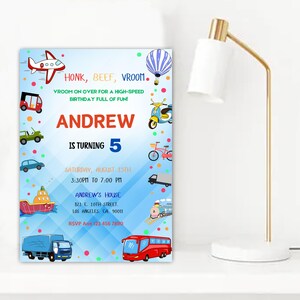 Editable Transportation Birthday Invitation Template, Transport ...
