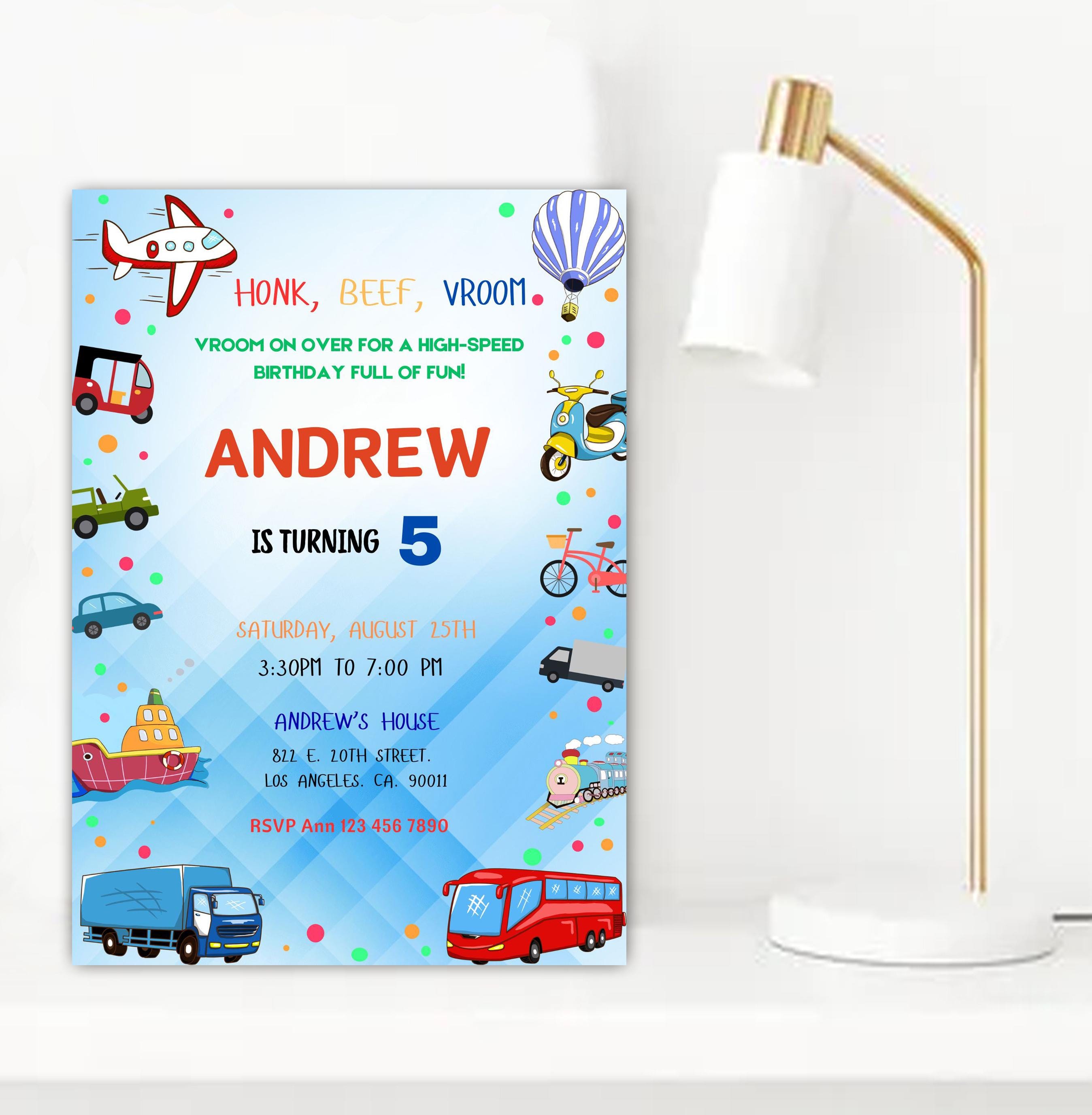 Editable Transportation Birthday Invitation Template, Transport ...