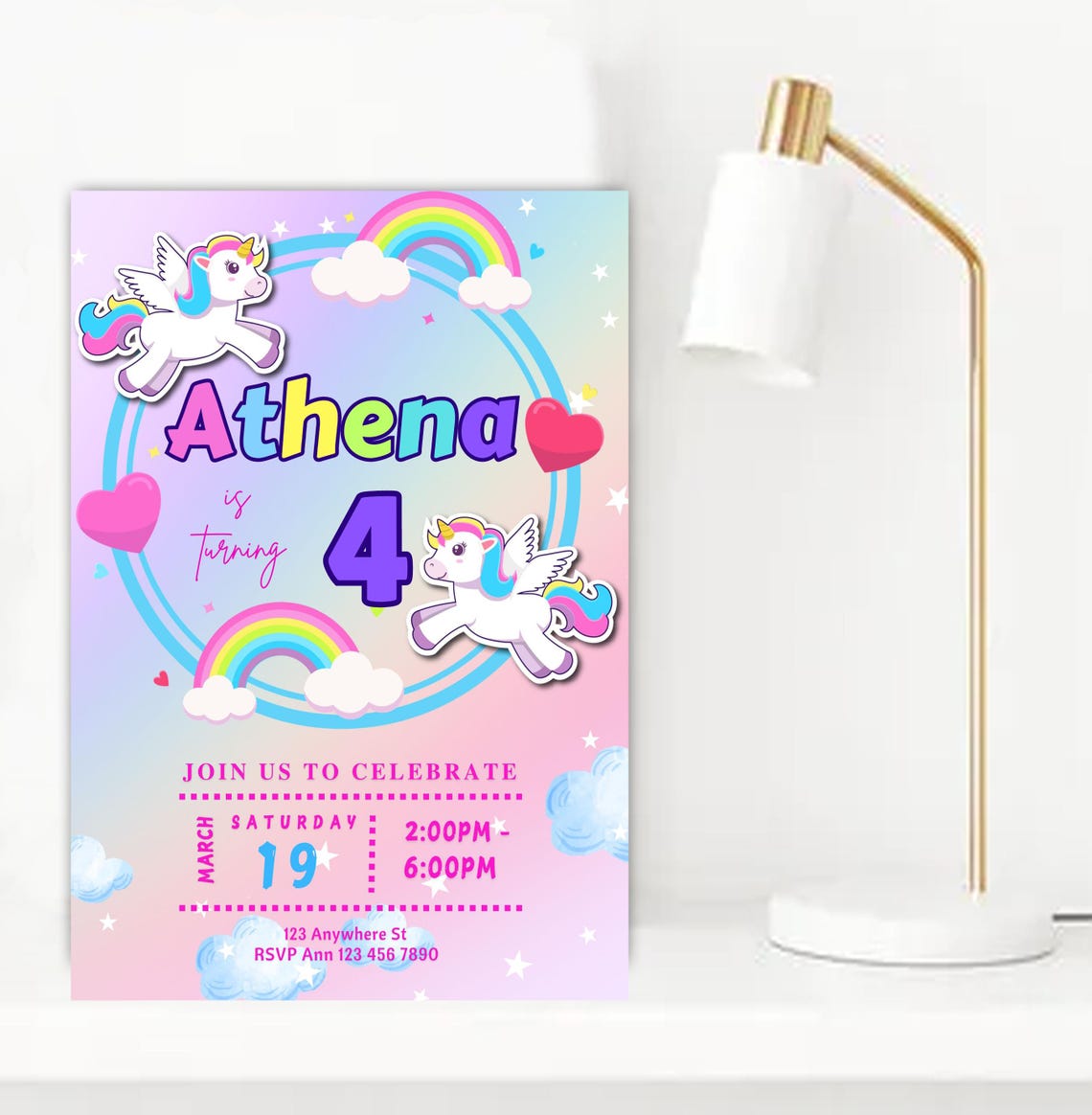 Editable Unicorn Rainbow Birthday Invitation Template, Girl Birthday ...