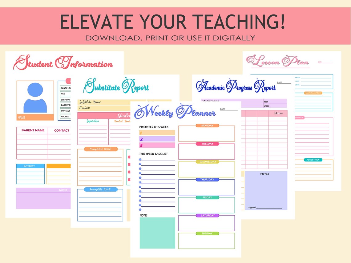 TEACHER Planner Printable | Fillable, 10+ Pg BUNDLE, Lesson Plan ...