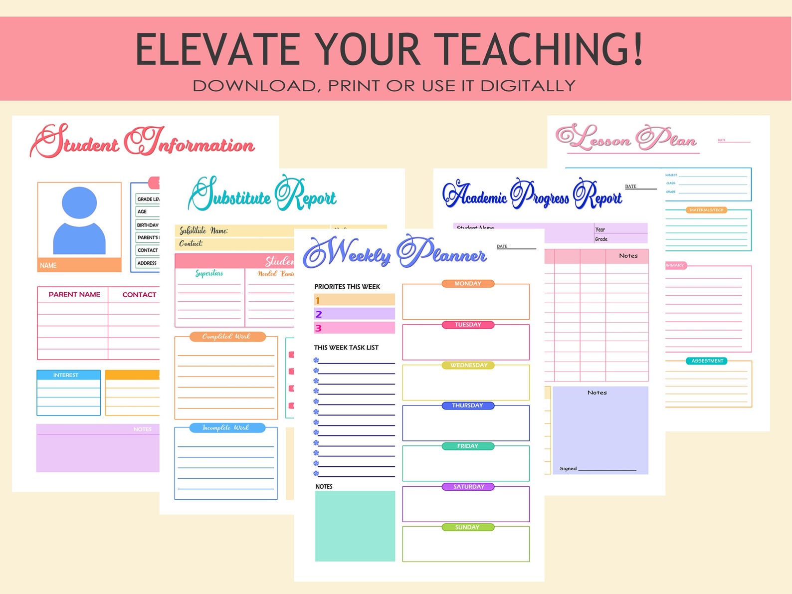 TEACHER Planner Printable | Fillable, 10+ Pg BUNDLE, Lesson Plan ...