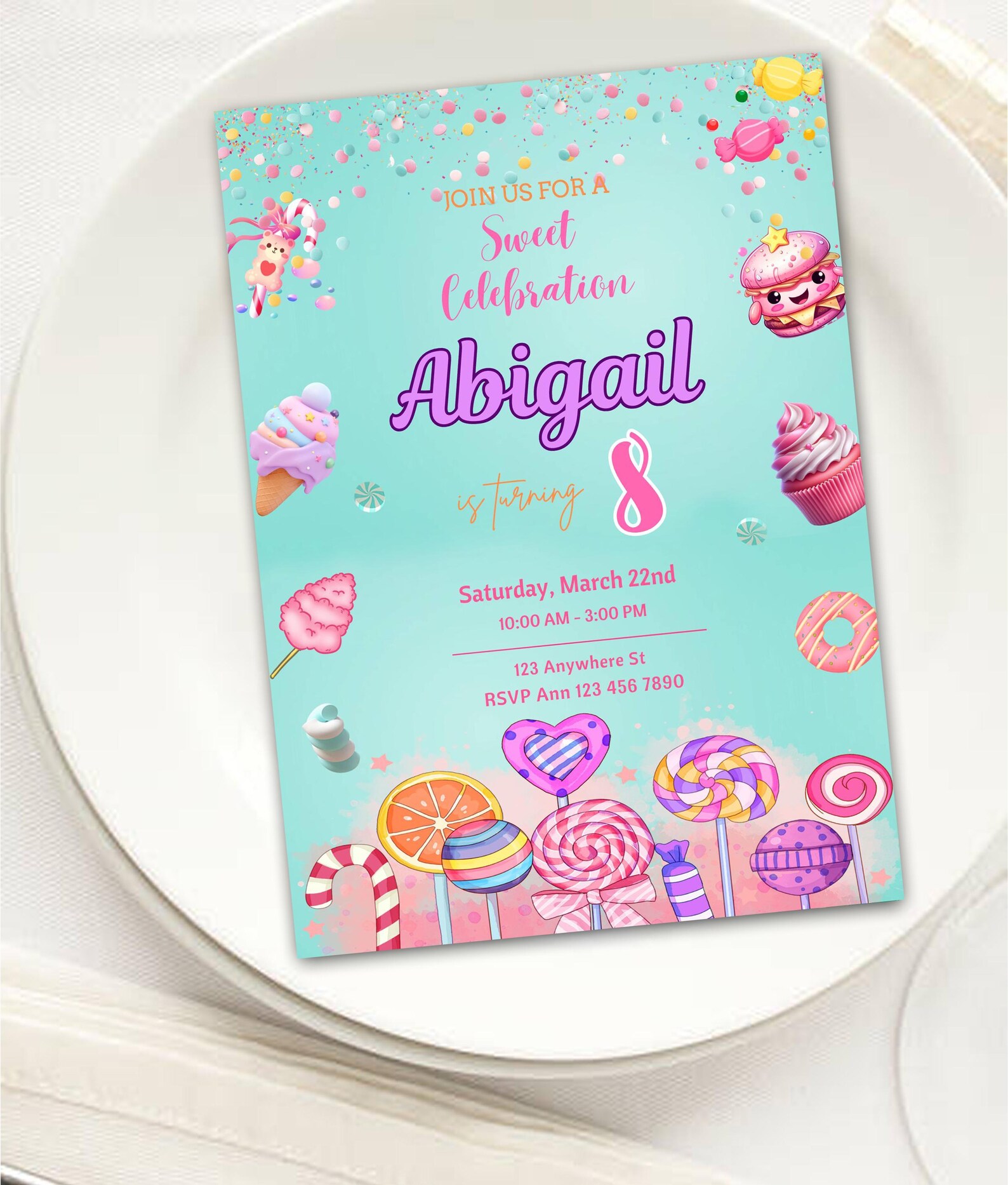 Candy Birthday Invitation Template, Girl and Boy Birthday Invite ...