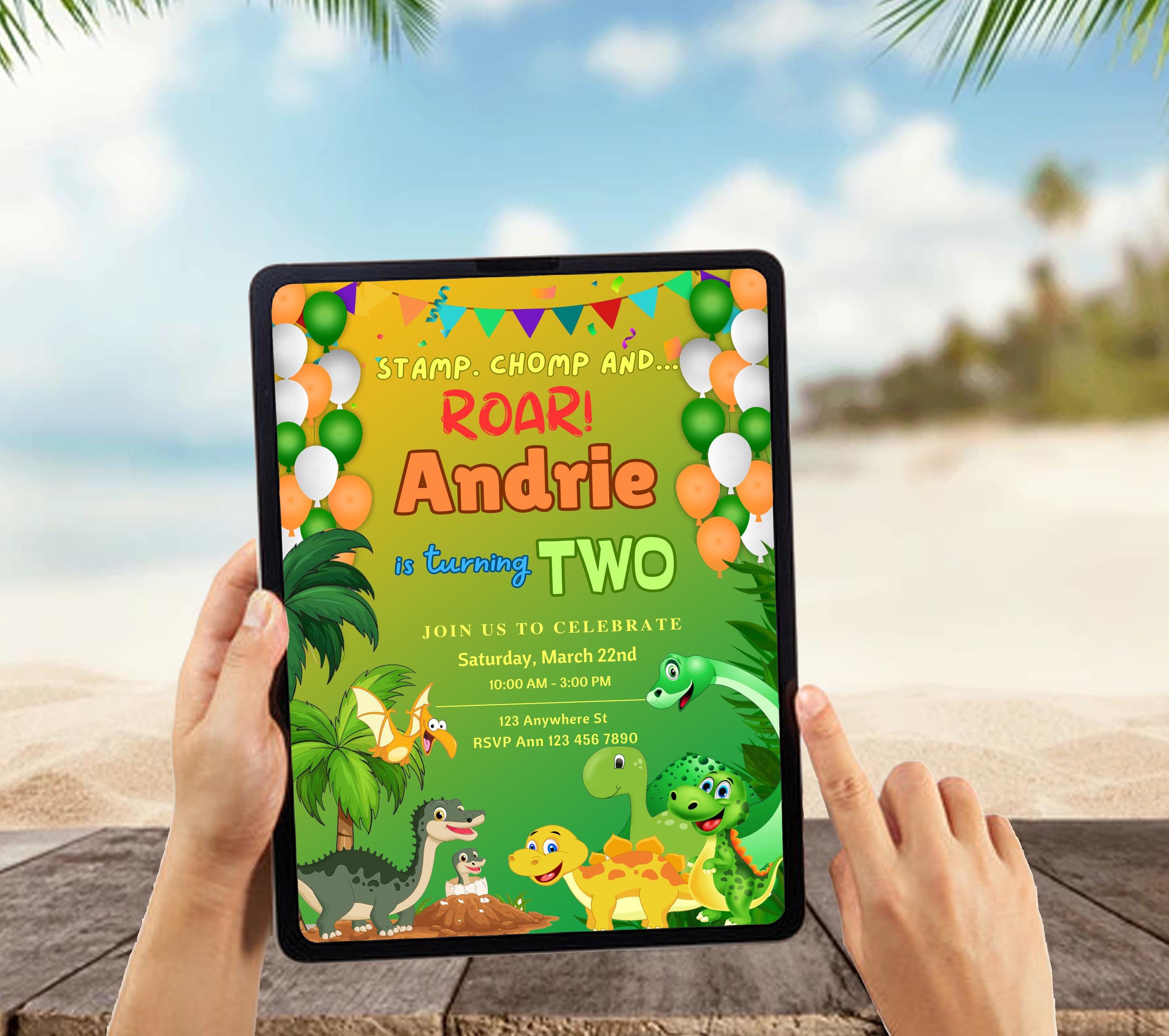 Editable Cute Dinosaur Birthday Invitation Template, Dinosaur Birthday ...