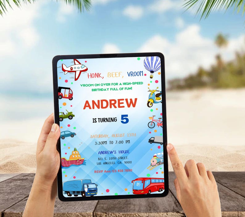 Editable Transportation Birthday Invitation Template, Transport ...