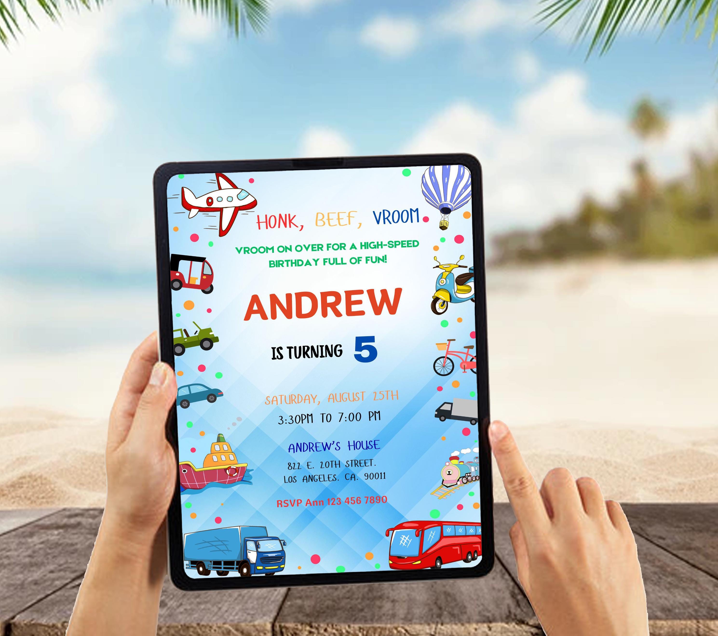 Editable Transportation Birthday Invitation Template, Transport ...