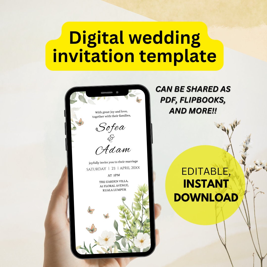Digital Wedding Invitation Template, Digital Wed Invite, Online Wedding ...