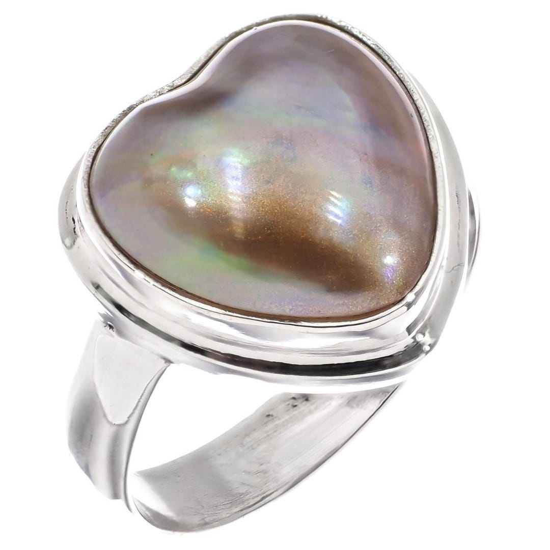 925 Silver Heart South Pacific Champagne Mabe Cultured Pearl Ring - Etsy