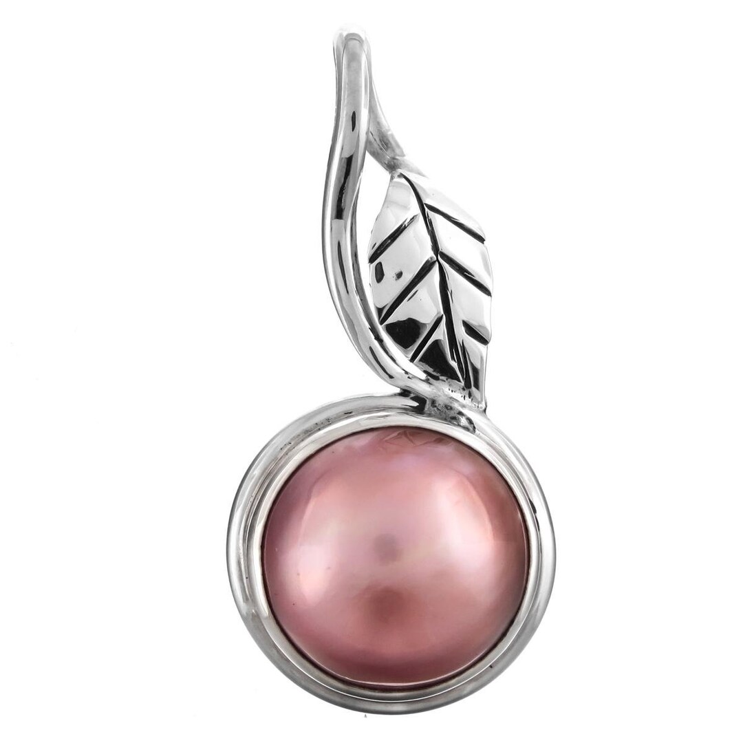 1 5/16 13mm Pink Mabe Pearl Leaf Bail Design 925 Sterling Silver ...