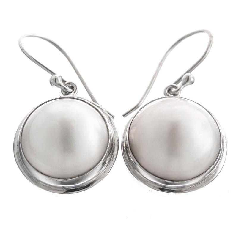 13 16 Big White Mabe Pearl 925 Sterling Silver Earrings Etsy