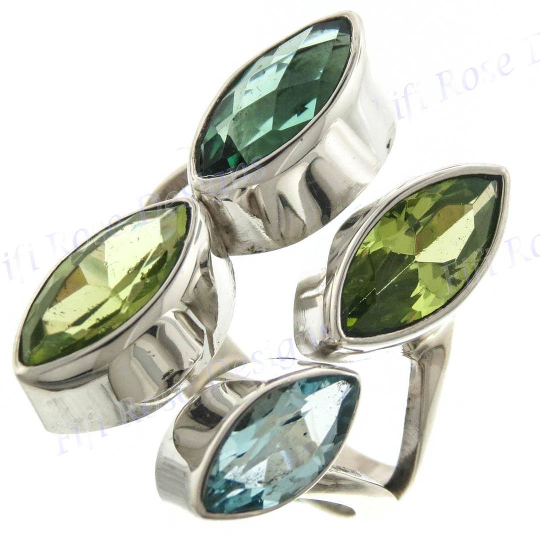 Blue Topaz Peridot Marquise Combo 925 Sterling Silver Ring - Etsy