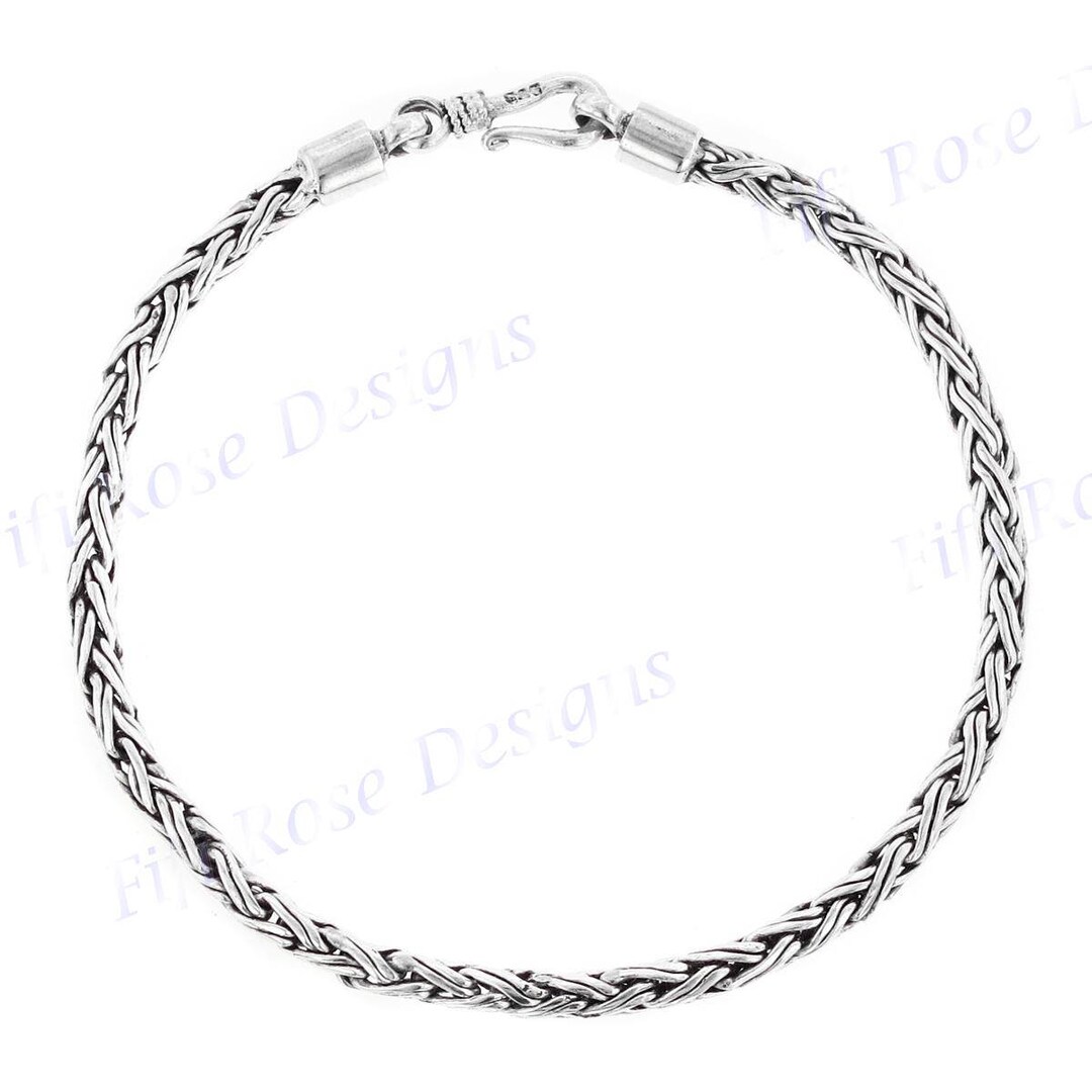 3mm Round Wheat Handmade Bali Oxidized 925 Sterling Silver Chain Anklet ...