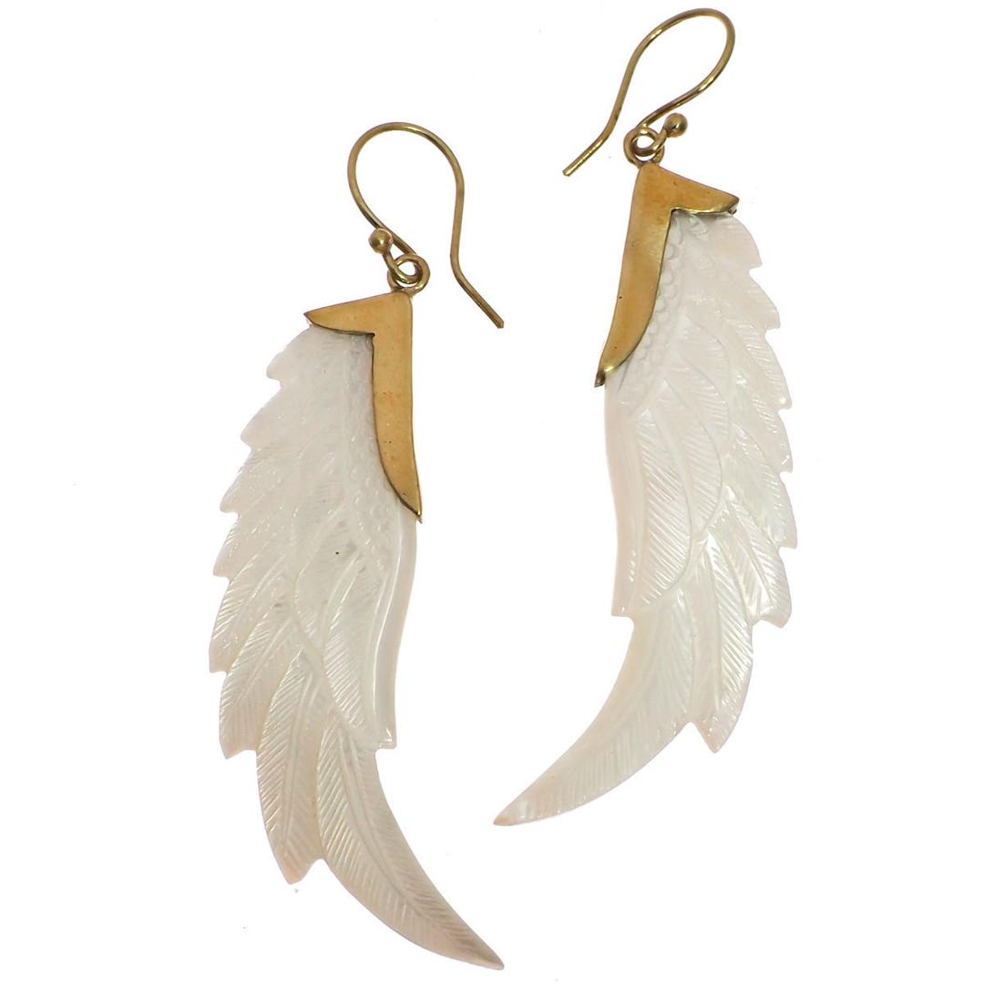 Exquisite Angel Wing White Mother of Pearl Shell Hand Carving Earrings ...
