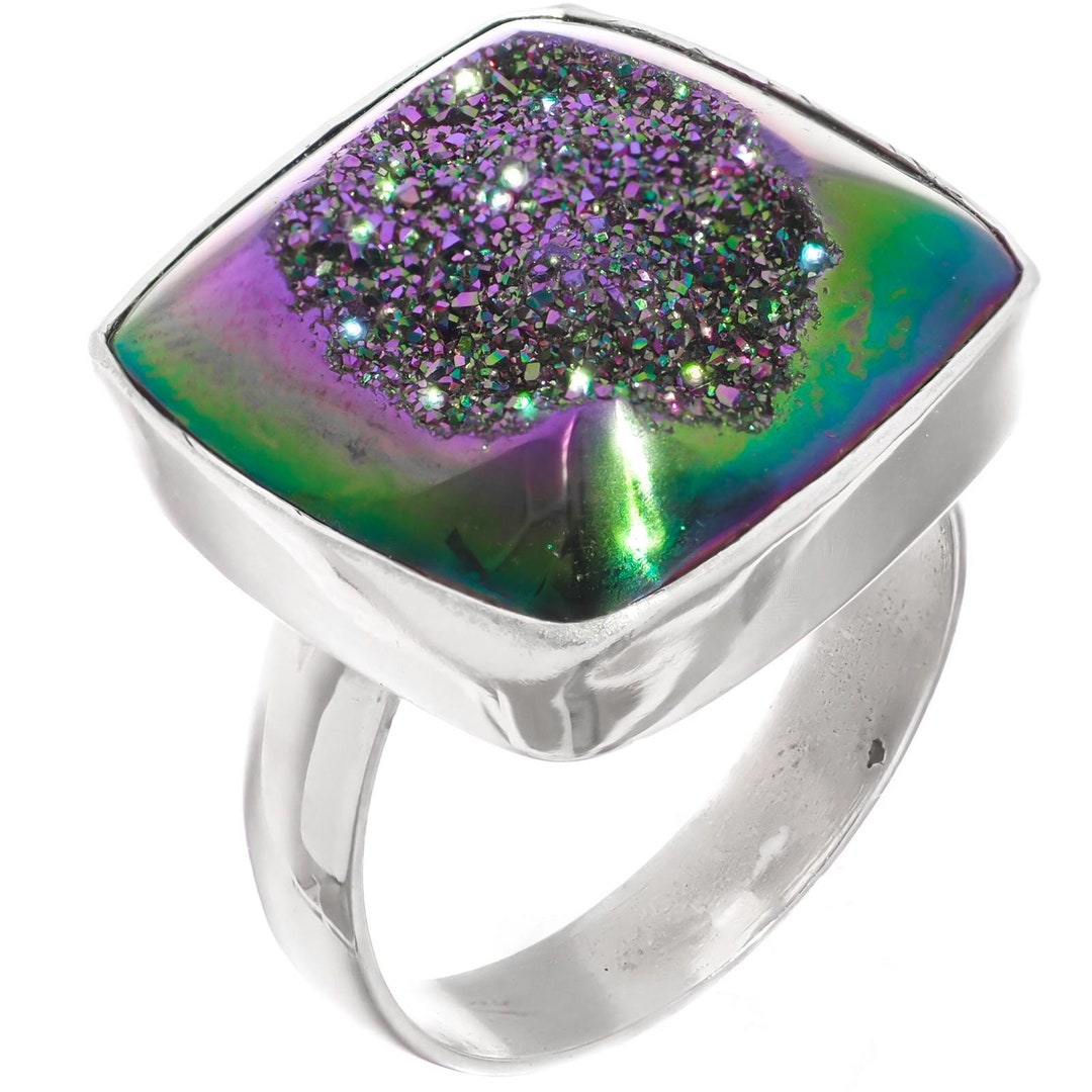 Square Violet Blush Titanium Agate Druzy Drusy Sterling Silver ...