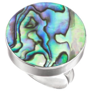 1" Colorful Paua Abalone Shell 925 Sterling Silver Adjustable Sz 8 Ring ...