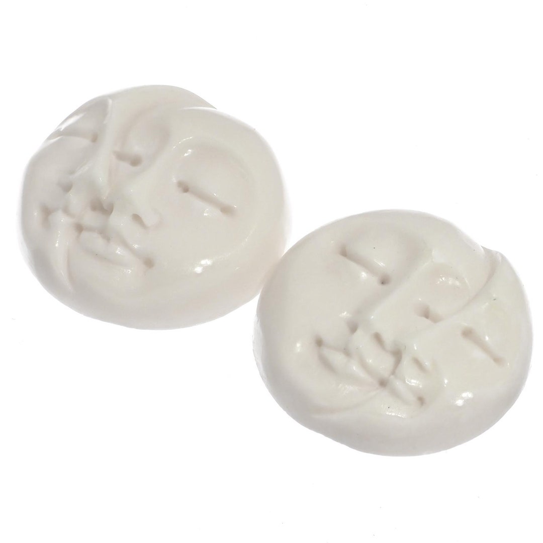 20mm Matched Pair Closed Eyes Moon Sun Face Bison Bone Cab Bead ...