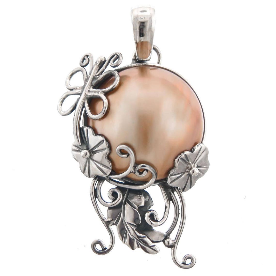 1 5/8" Design South Pacific Gold Mabe Pearl 925 Sterling Silver Pendant ...