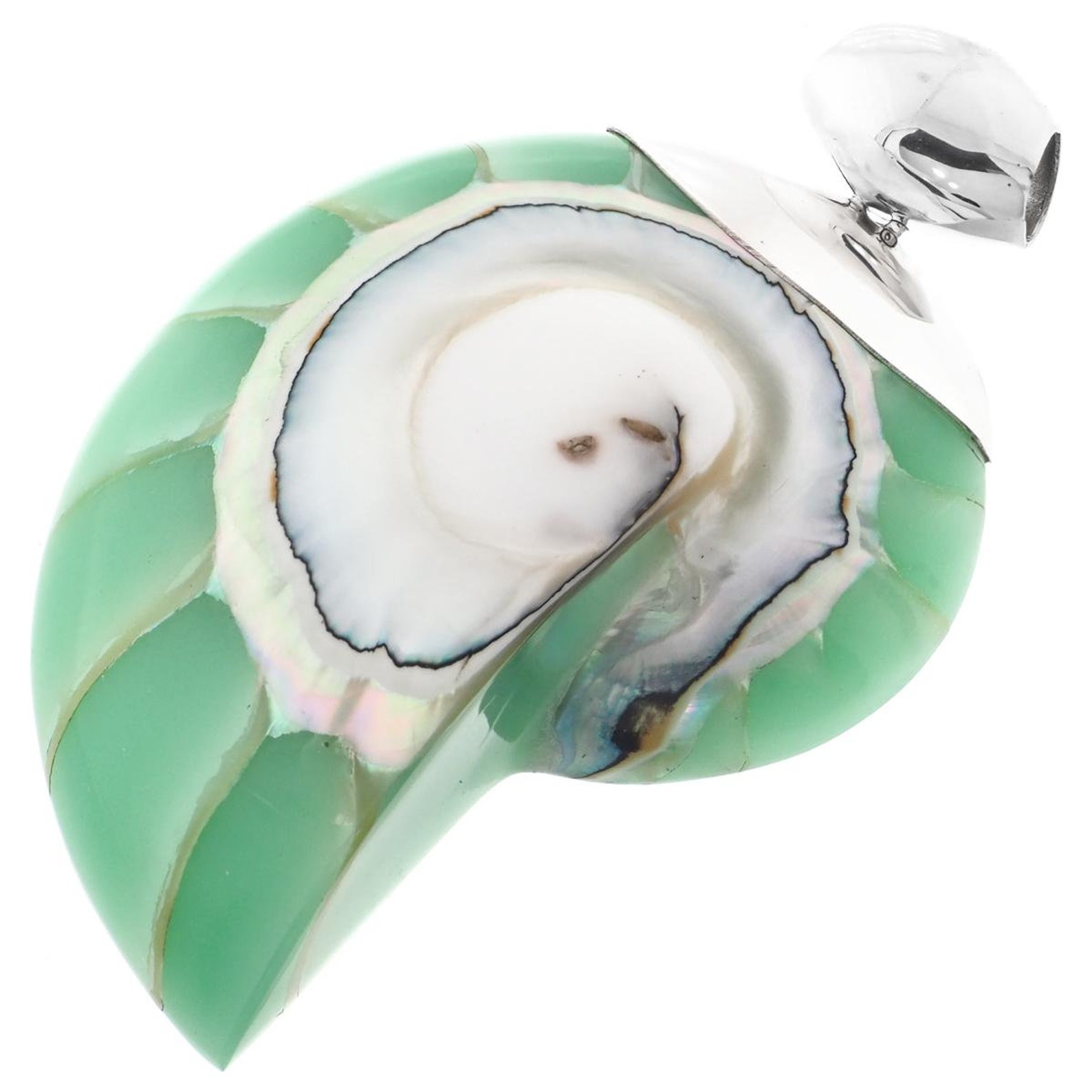 2 3/8" Cool Turquoise Green Open Nautilus Shell 925 Sterling Silver ...