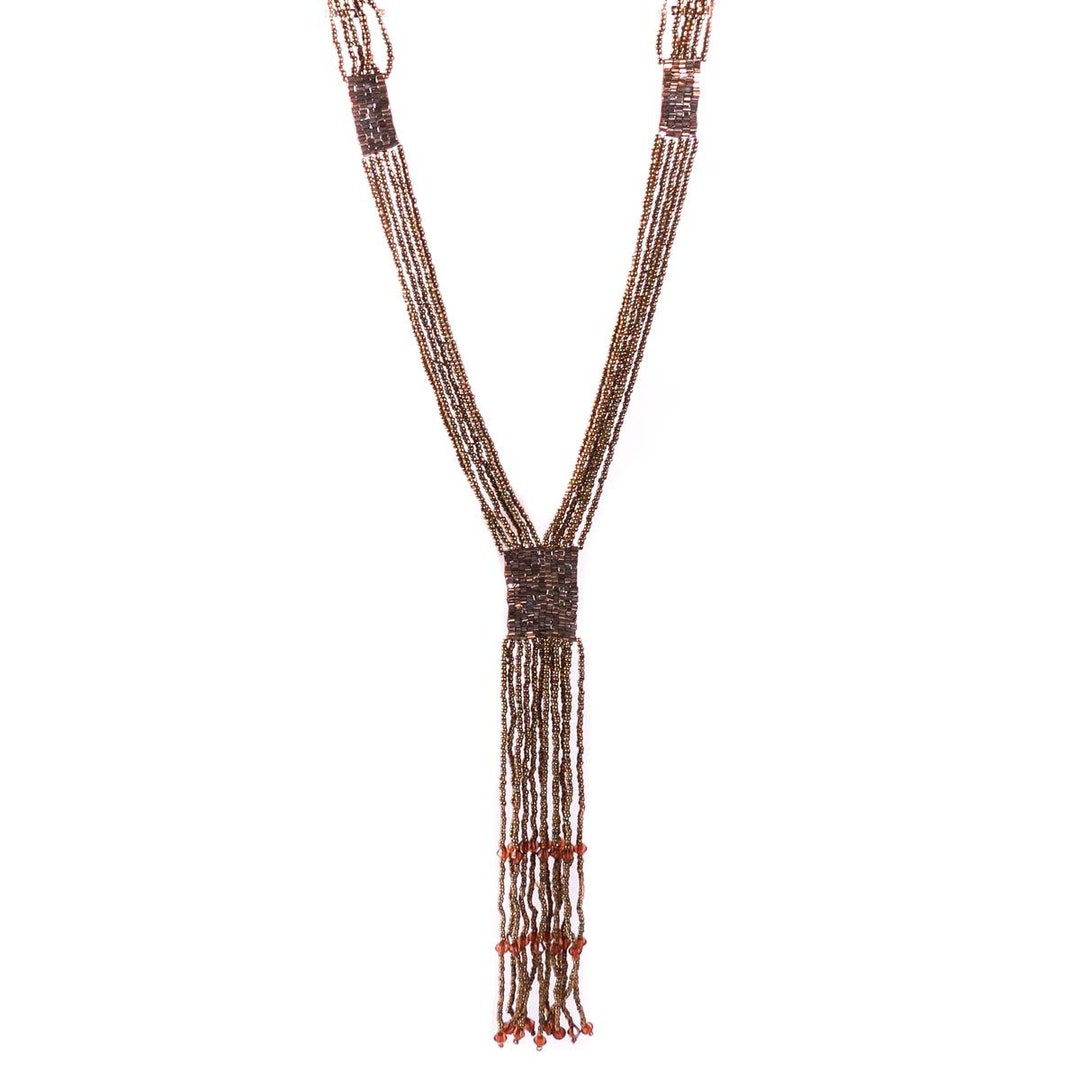 Choose Color, 26" Long Sparkling Bugle Glass Seed Fringe Tassel Lariat ...