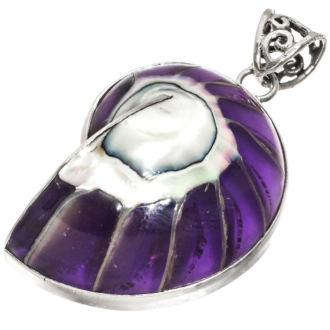 925 Sterling Silver Cool Open Purple Nautilus Shell Sterling Pendant, 1 ...