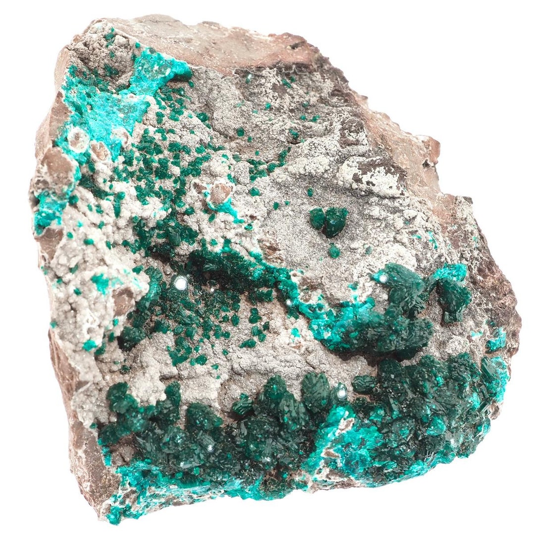 3 7/8" Rare Large Sparkling Green Dioptase Crystal Cluster on Matrix ...