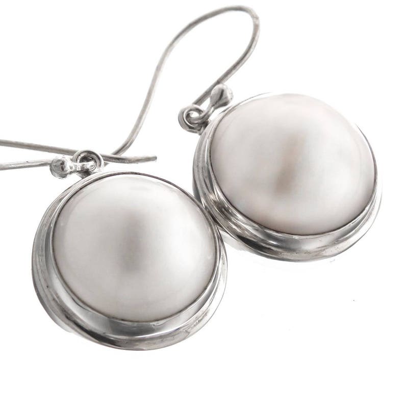 13 16 Big White Mabe Pearl 925 Sterling Silver Earrings Etsy