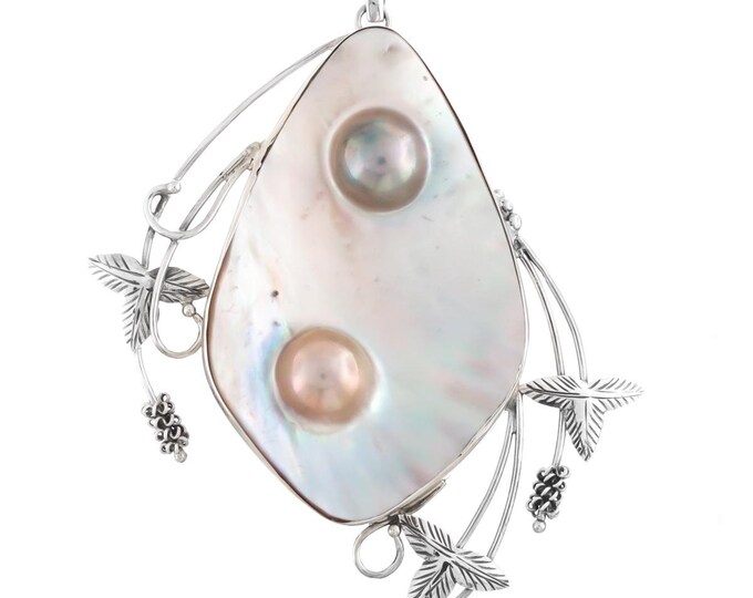 3 Fifi Rose Leaf Mabe Mother of Pearl Shell 925 Sterling Silver Pendant ...