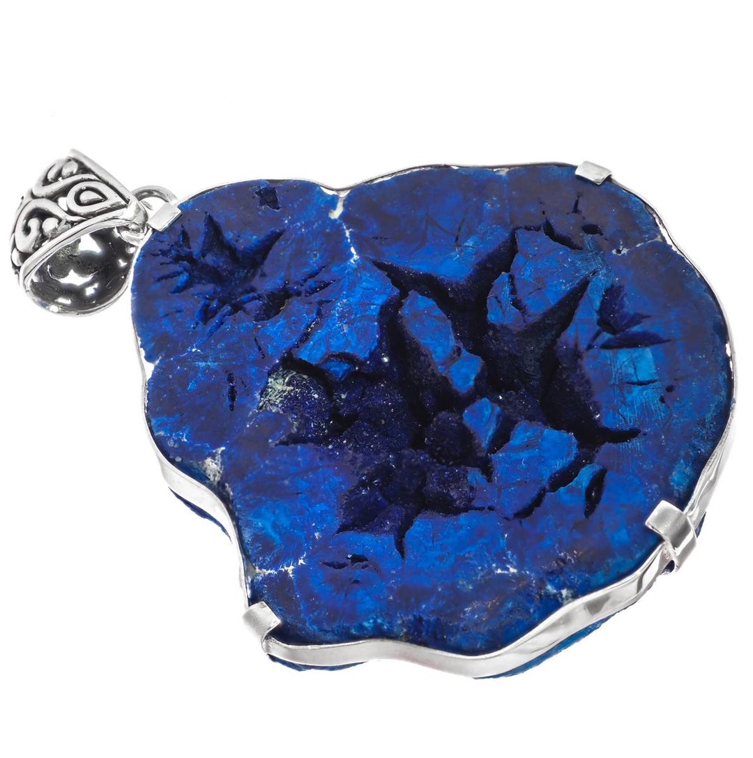 925 Sterling Silver Very Rare Specimen Azurite Nodule Geode Druzy ...