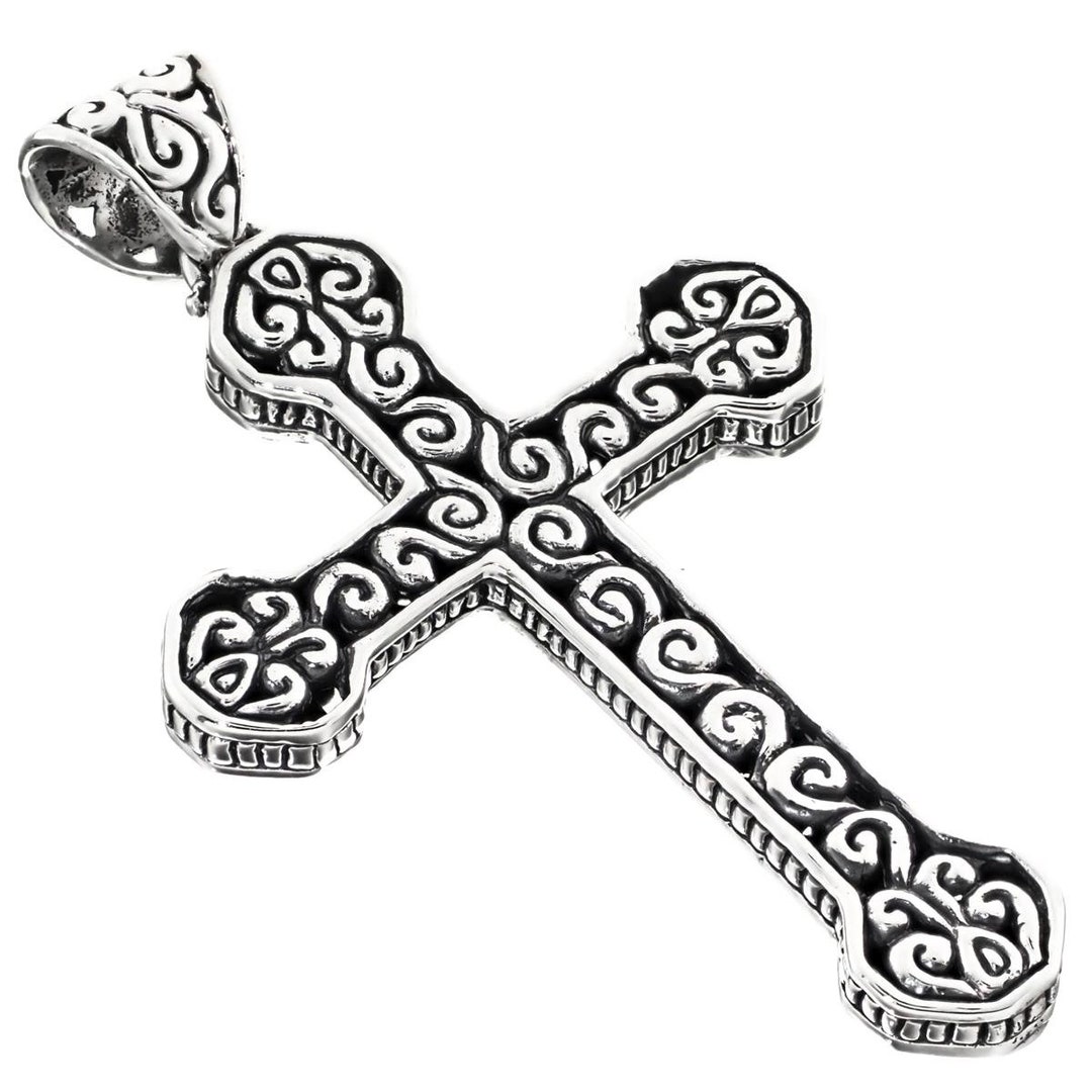 2 1/8" Scroll Filigree Latin Cross Handmade 925 Sterling Silver Pendant ...