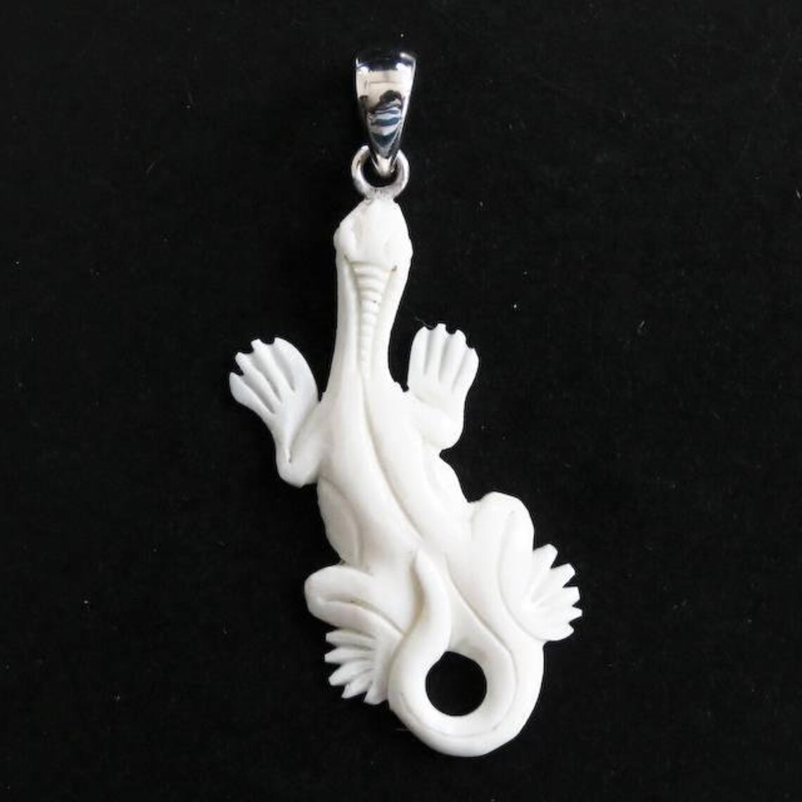 2 1/8" Bali Handcarved Gecko Bison Bone 925 Sterling Silver Pendant - Etsy