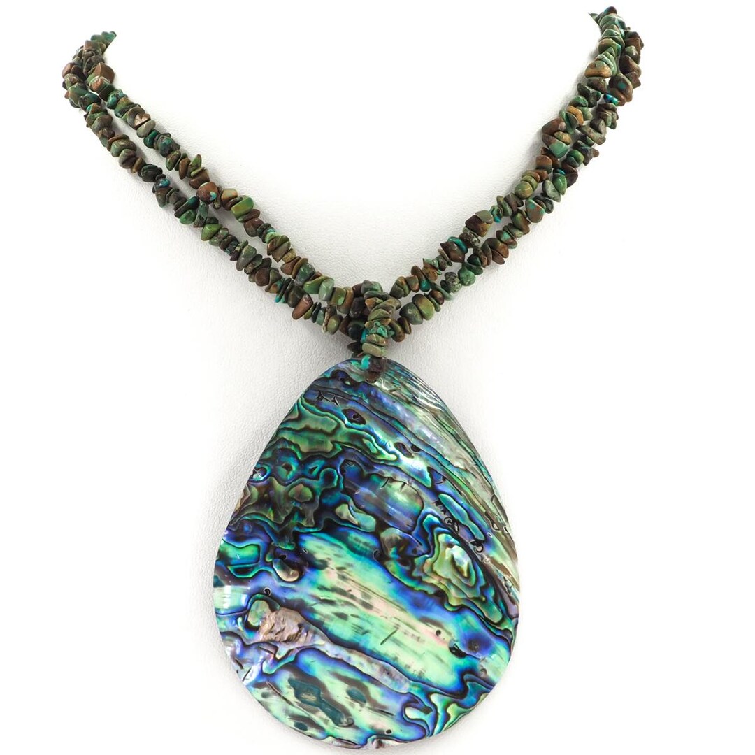 Large Jeweler's Choice Paua Abalone Shell Turquoise Chips 20" Necklace ...