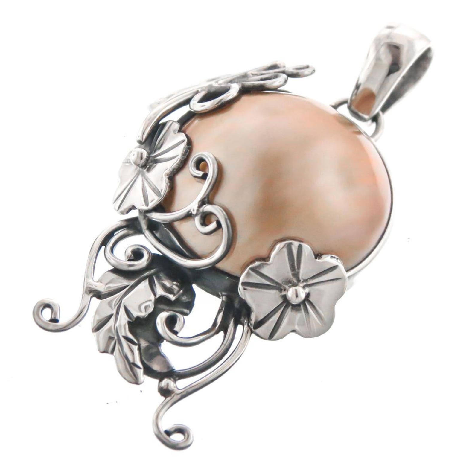 1 5/8" Design South Pacific Gold Mabe Pearl 925 Sterling Silver Pendant ...