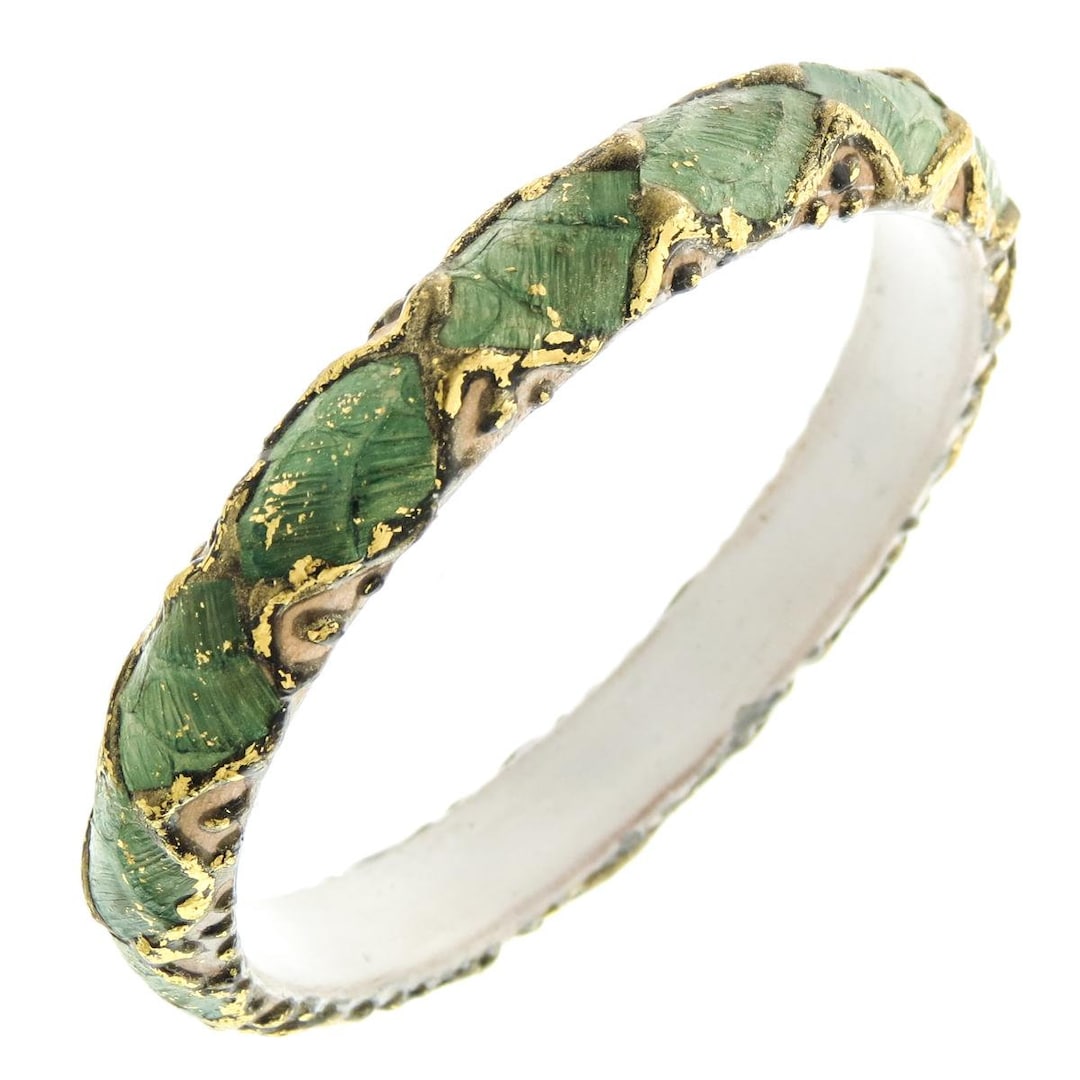 8" Turquoise Green Gold Python Snake Leather Gold Hand Painted Bangle ...
