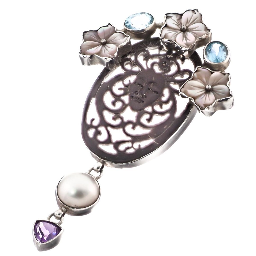 3 7/8" Coconut Topaz Mabe Pearl 925 Sterling Silver Pendant - Etsy