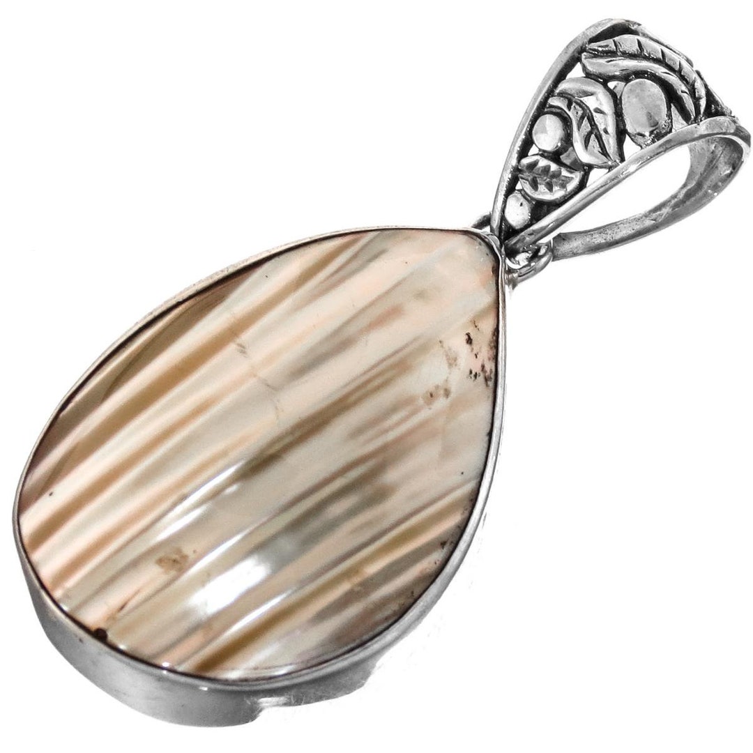 1 3/4" Teardrop Gold Mother of Pearl Turbo Shell 925 Sterling Silver ...
