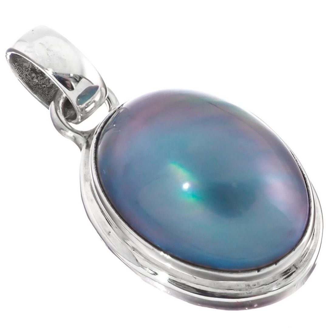925 Sterling Silver Oval South Pacific Genuine Blue Mabe Pearl Sterling ...