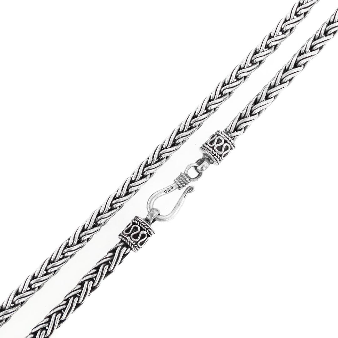 4mm Wheat Style Handmade Solid 925 Sterling Silver Chain Necklace With ...