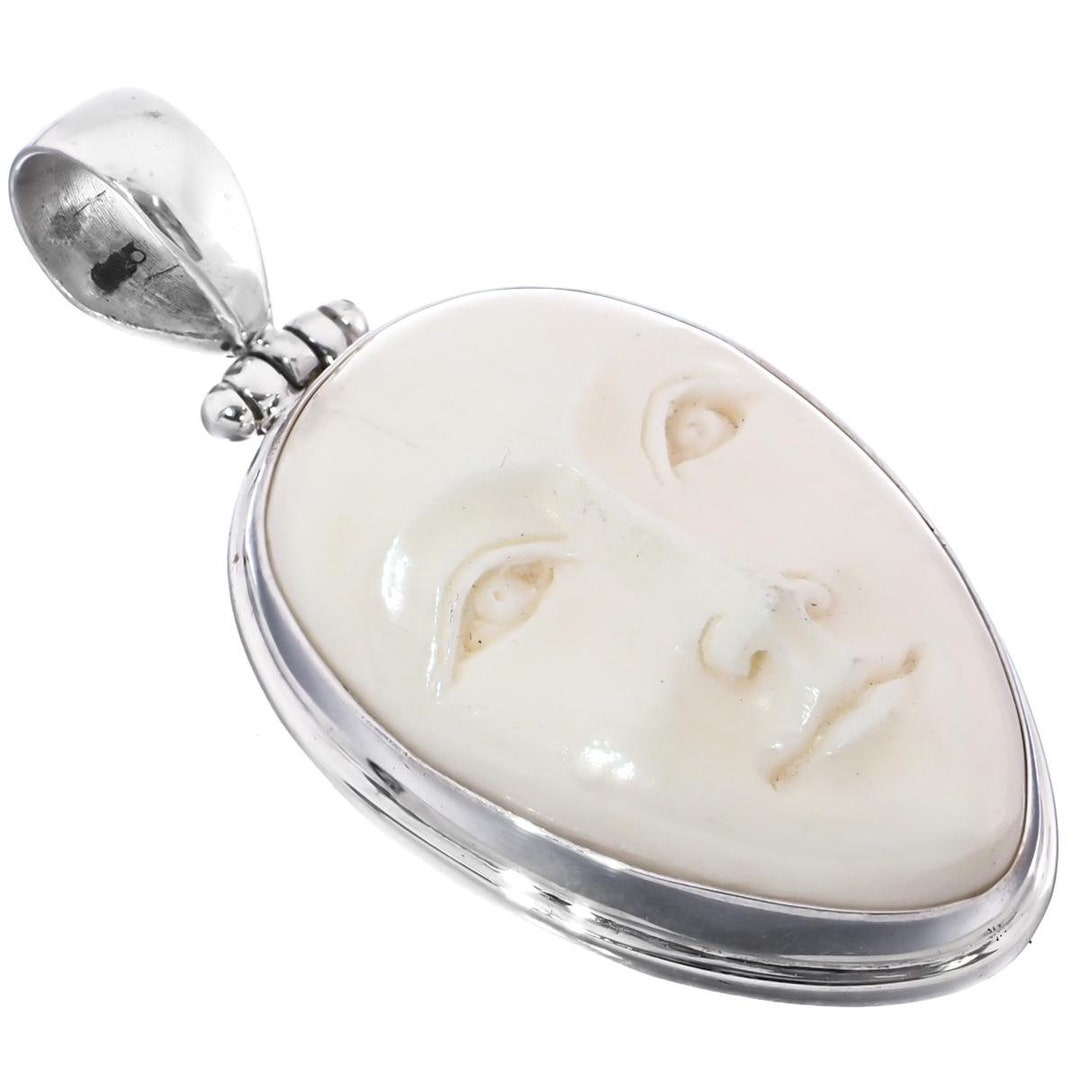 Handcrafted Bali Goddess Bison Bone Carving Sterling Silver Pendant, 1 ...