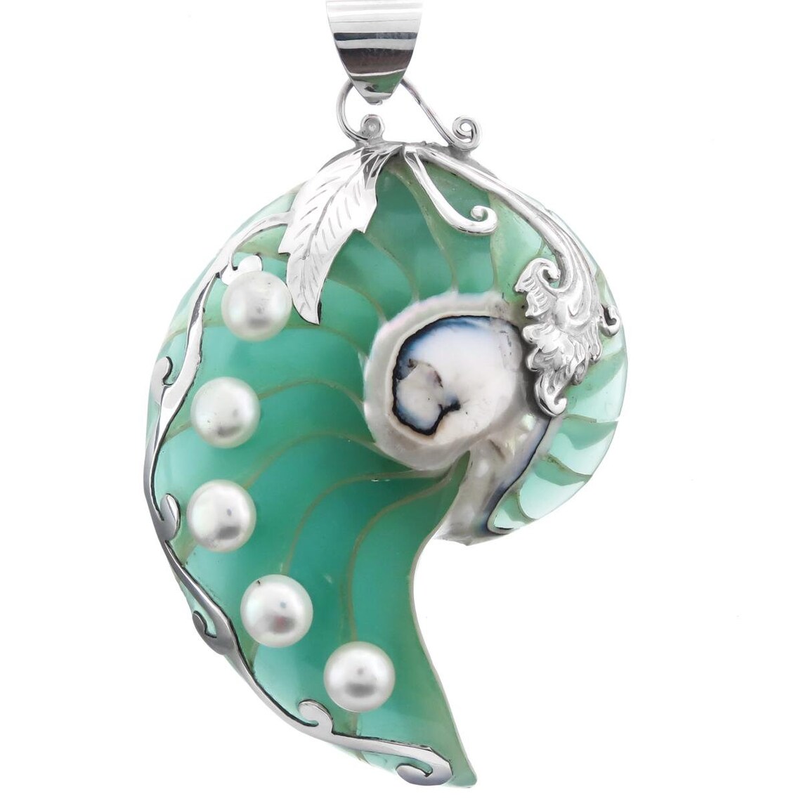 3" Turquoise Blue Nautilus Shell Pearl 925 Sterling Silver Pendant - Etsy