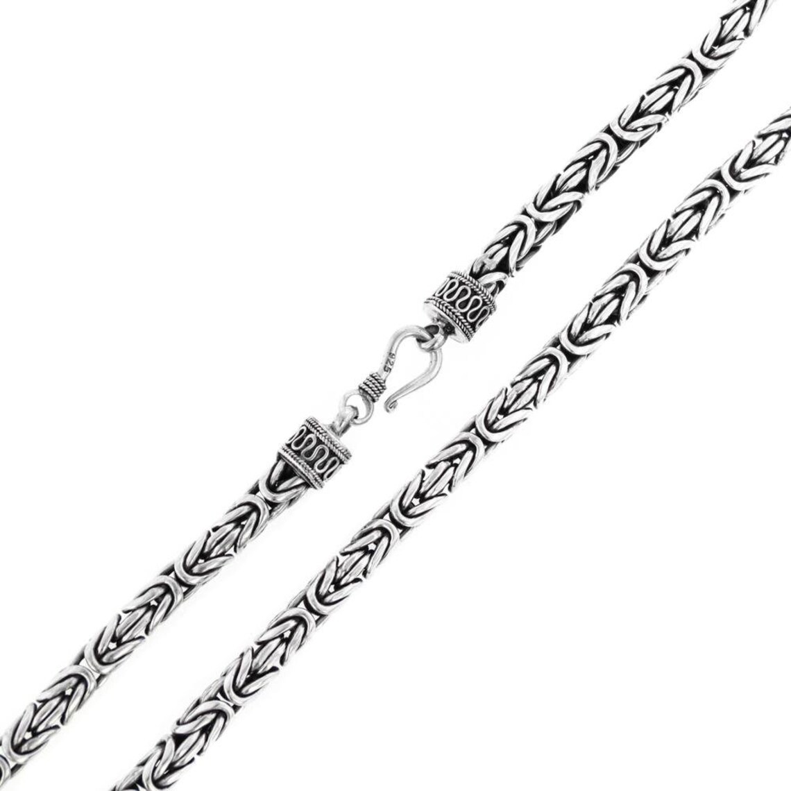 4mm Byzantine Handmade Solid 925 Sterling Silver Chain Necklace With ...