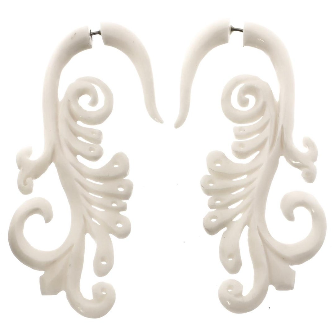 2 3/4" Fake Gauge Bison Bone Organic Tribal Carved Body Jewelry Post ...