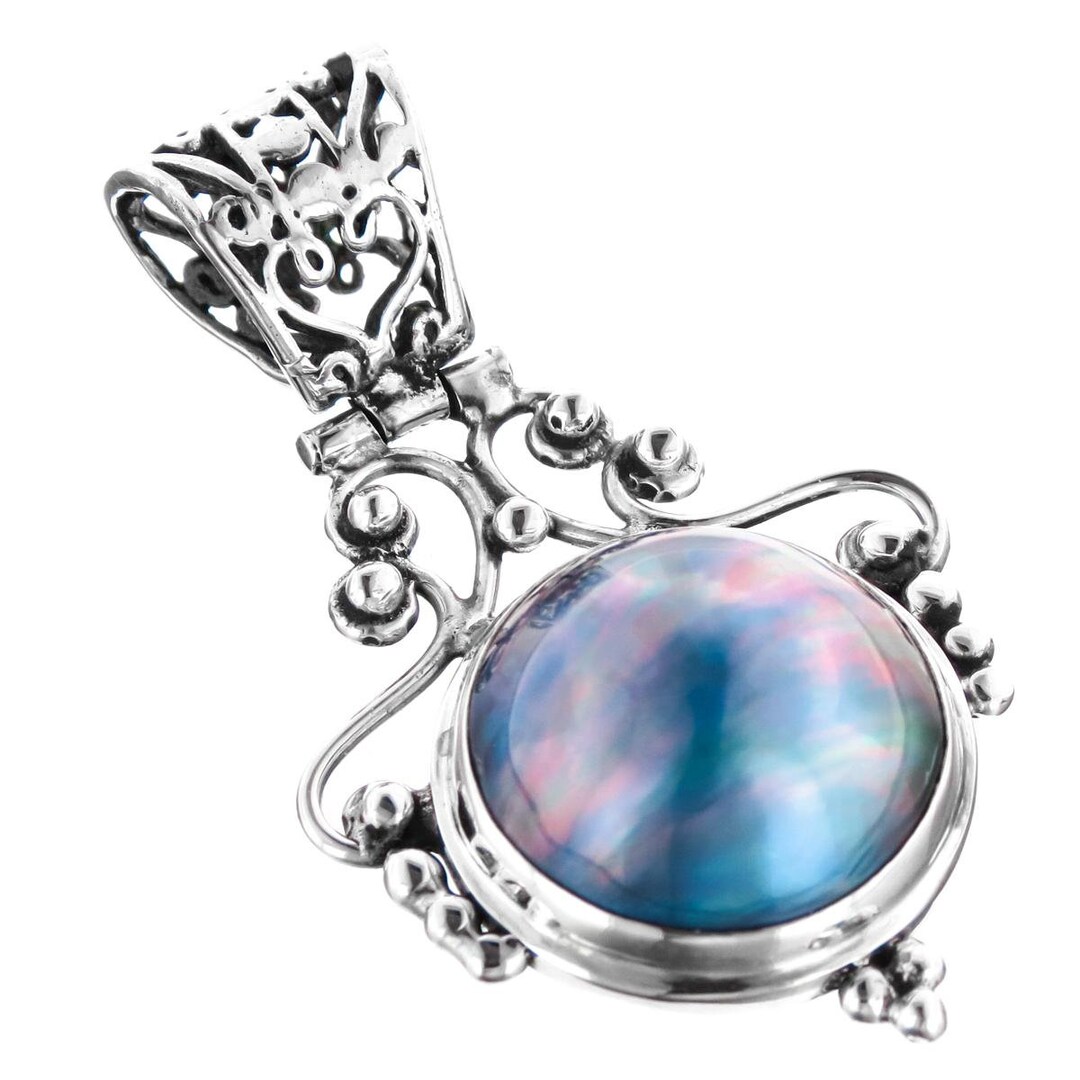 1 5/8" Lusterous Blue Mabe Pearl 925 Sterling Silver Pendant - Etsy