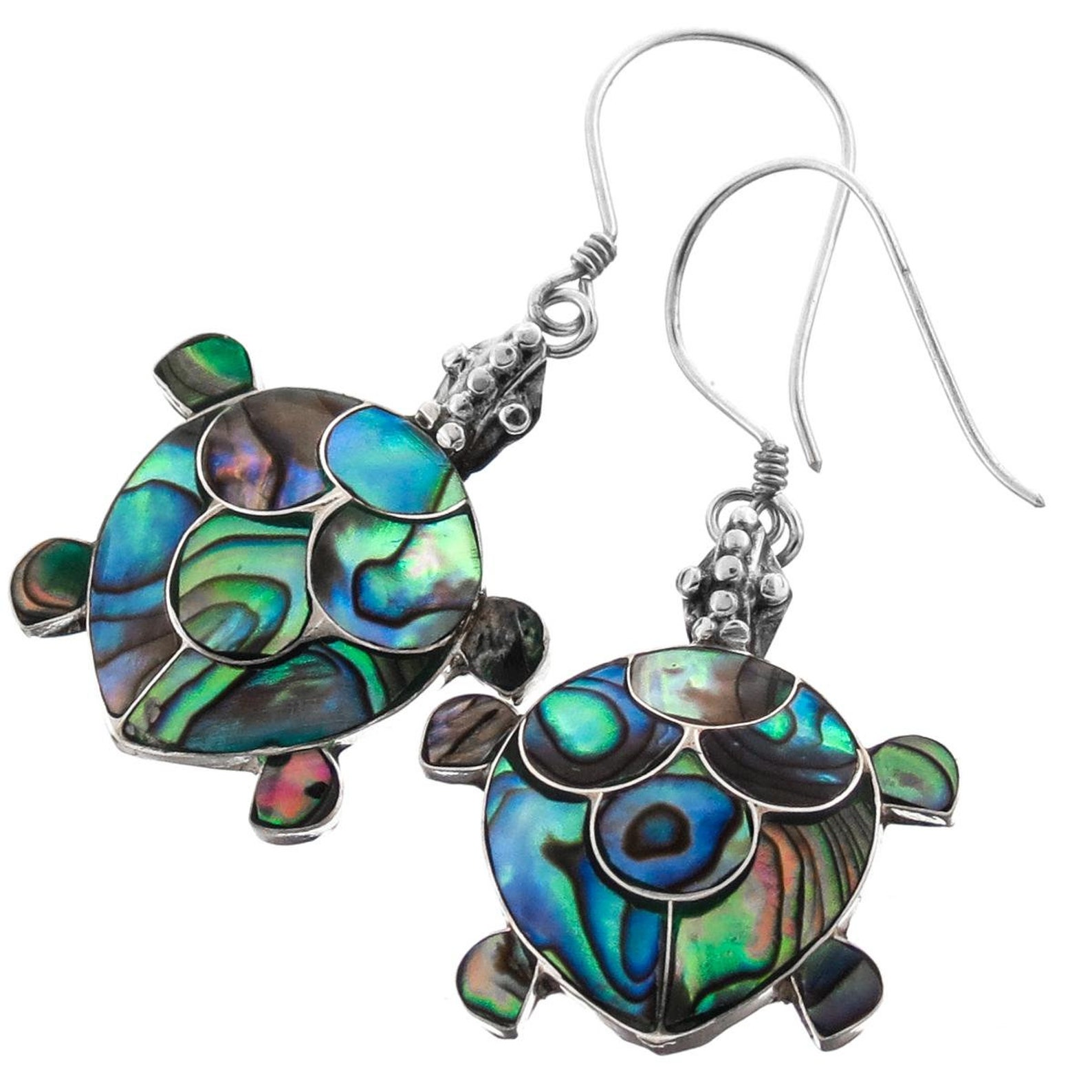 13/16" 925 Sterling Silver Turtle Paua Abalone Shell Dangling Turtle ...