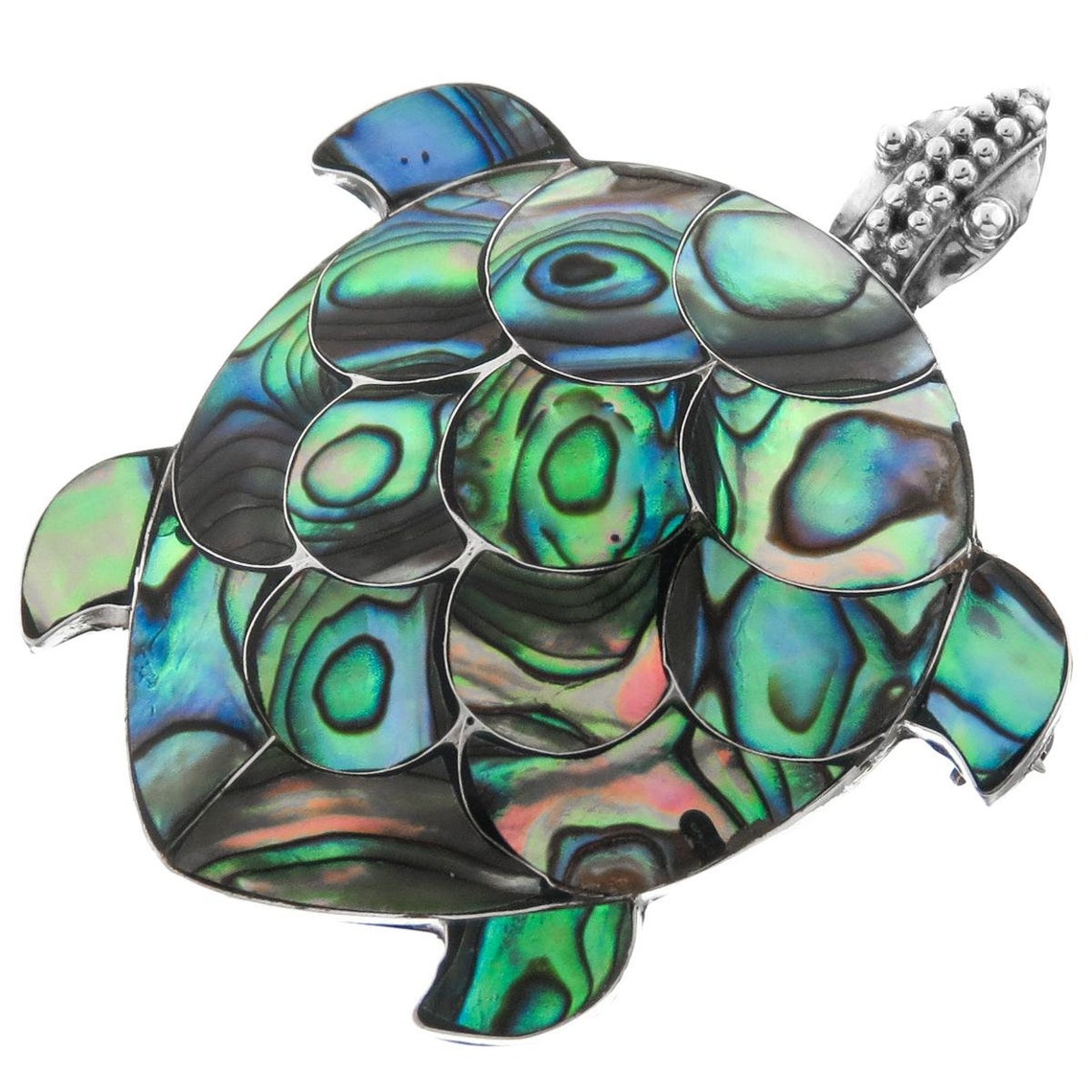 1 7/8" Paua Abalone Shell 925 Sterling Silver Turtle Pendant Brooch - Etsy