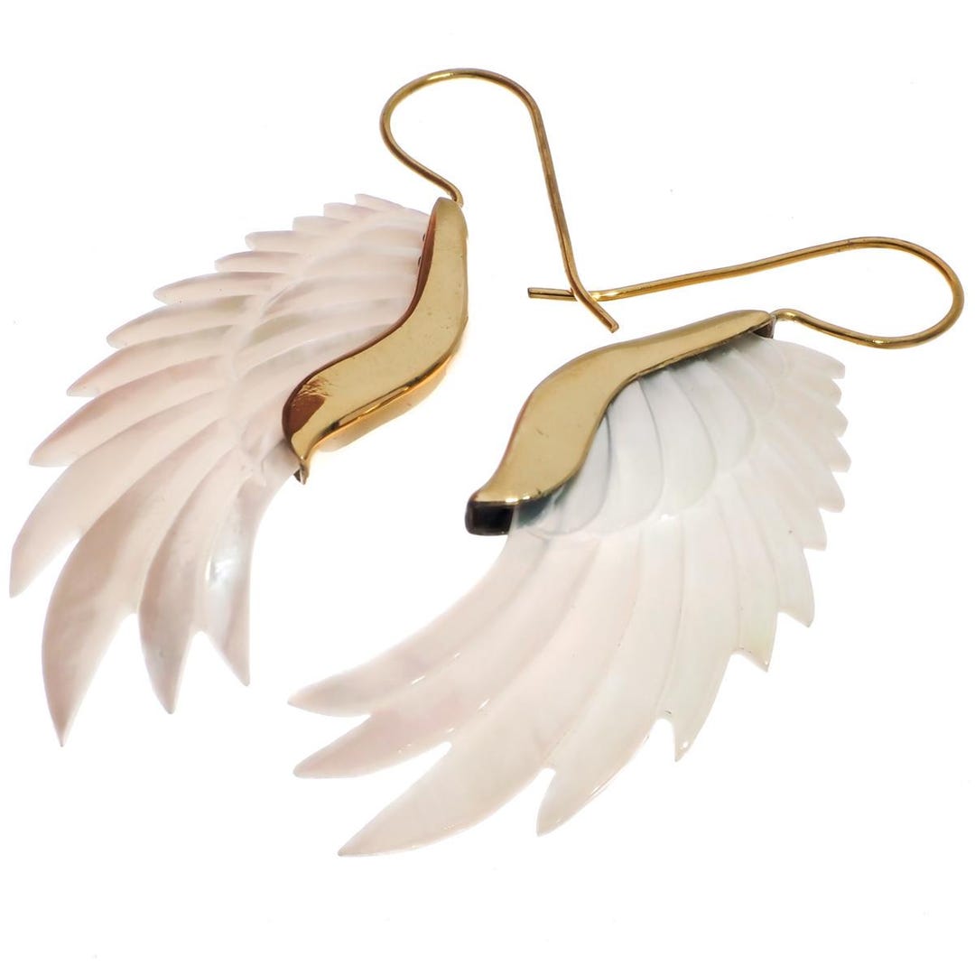 Exquisite Angel Wing White Mother of Pearl Shell Hand Carving Earrings ...