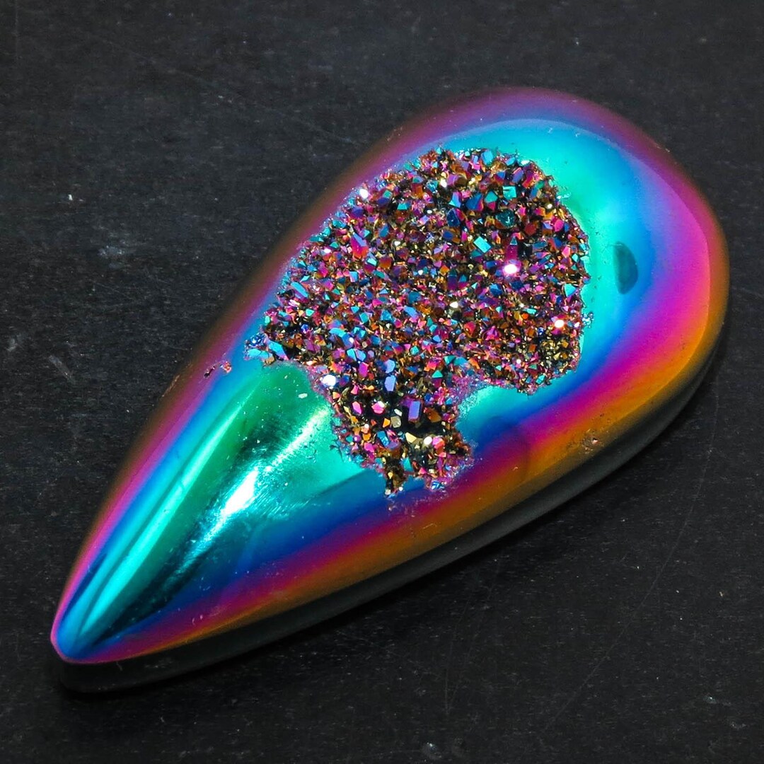 Pear Rainbow Titanium Agate Druzy 44x23mm Teardrop Cabochon Us Made, 1 ...