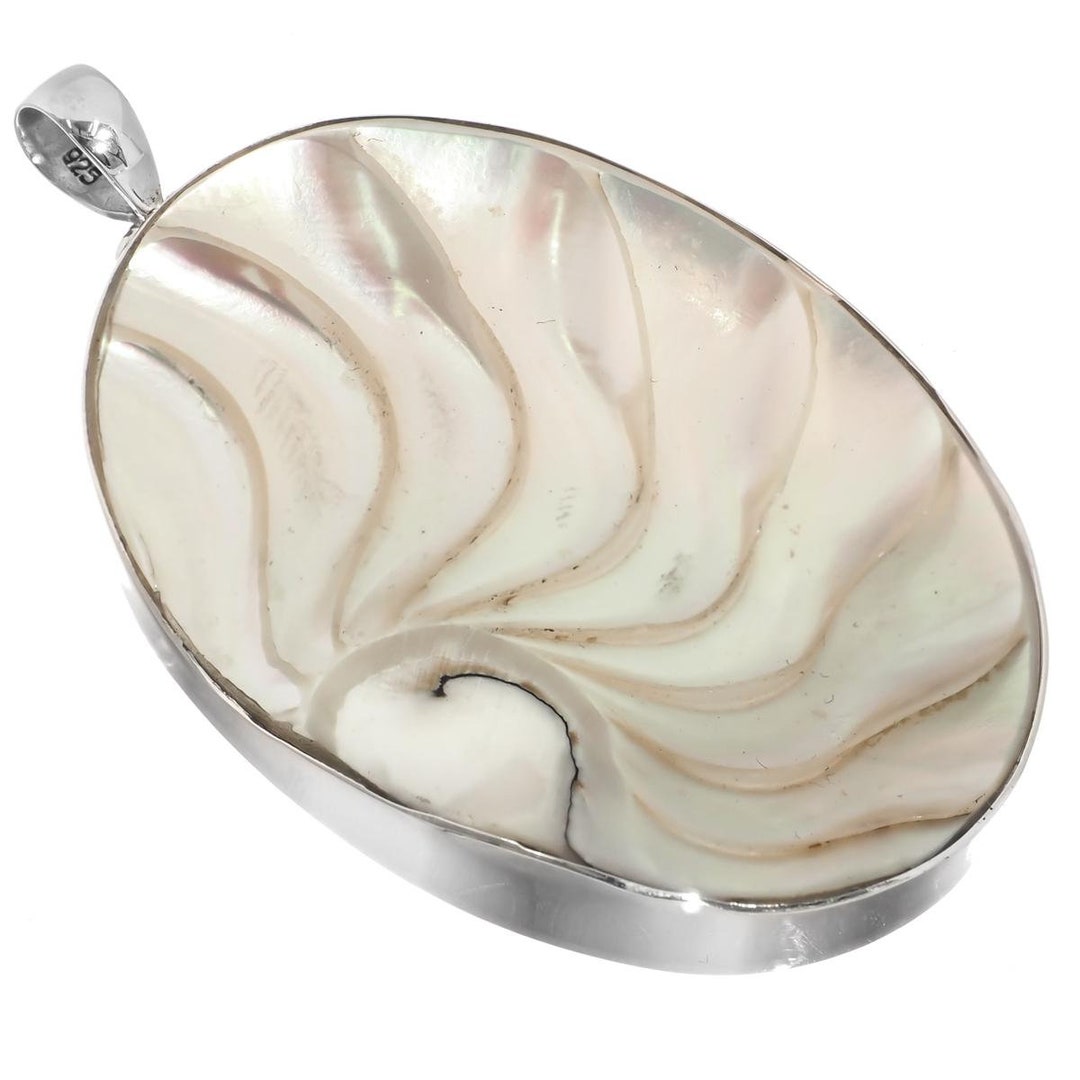 925 Sterling Silver Oval Genuine Cross-cut Nautilus Shell Chambers ...