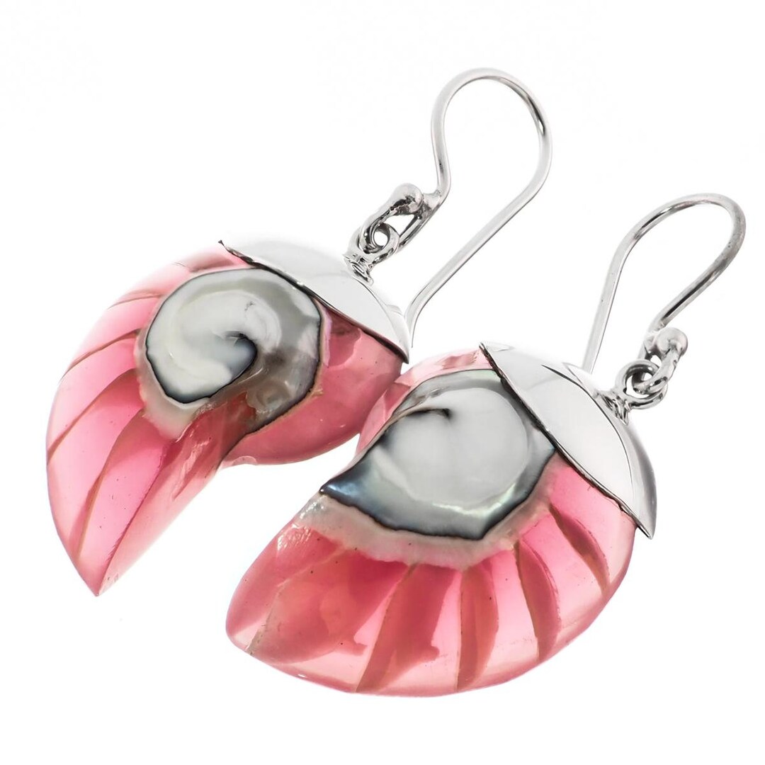 Pink Open Chamber Nautilus Shell Sterling Silver Earrings 1 - Etsy
