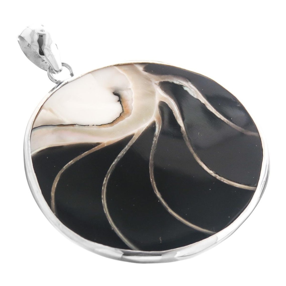 2 3/16 Round Black Nautilus Shell 925 Sterling Silver - Etsy