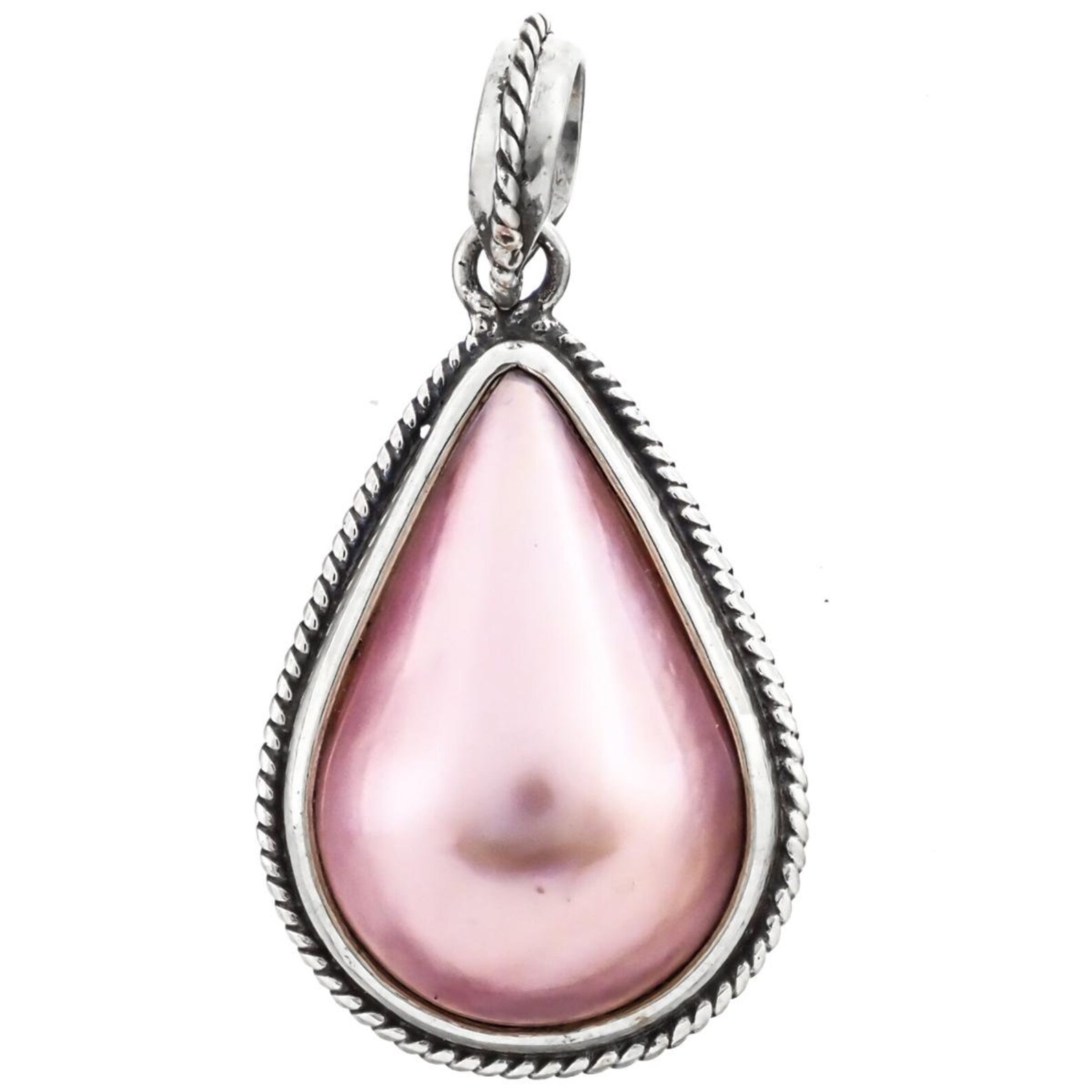 1 1/4" Pear Teardrop Pink Mabe Ocean Pearl 925 Sterling Silver Pendant ...