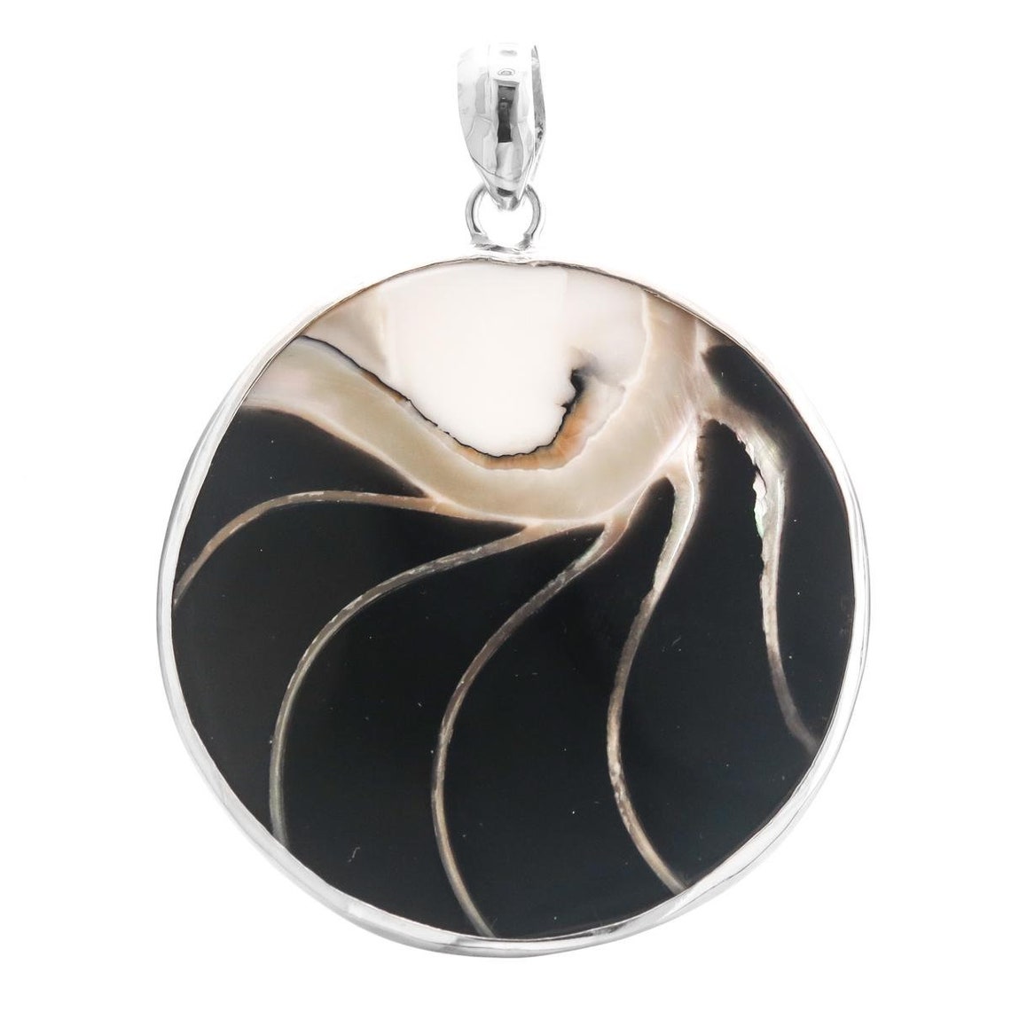 2 3/16 Round Black Nautilus Shell 925 Sterling Silver - Etsy